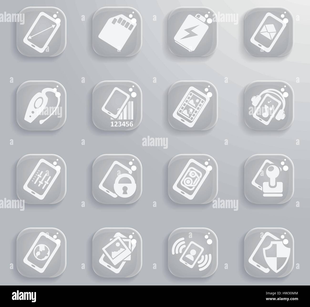 Mobile or cell phone, smartphone, specifications and functions icons ...