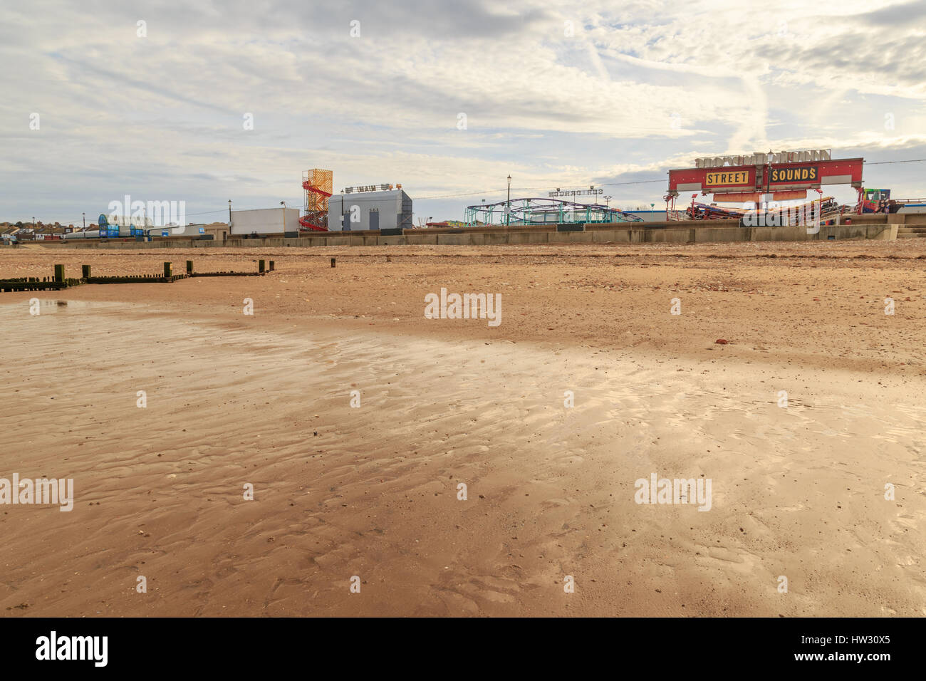 HUNSTANTON, ENGLAND - MARCH 10: Hunstanton fairground from the beach ...