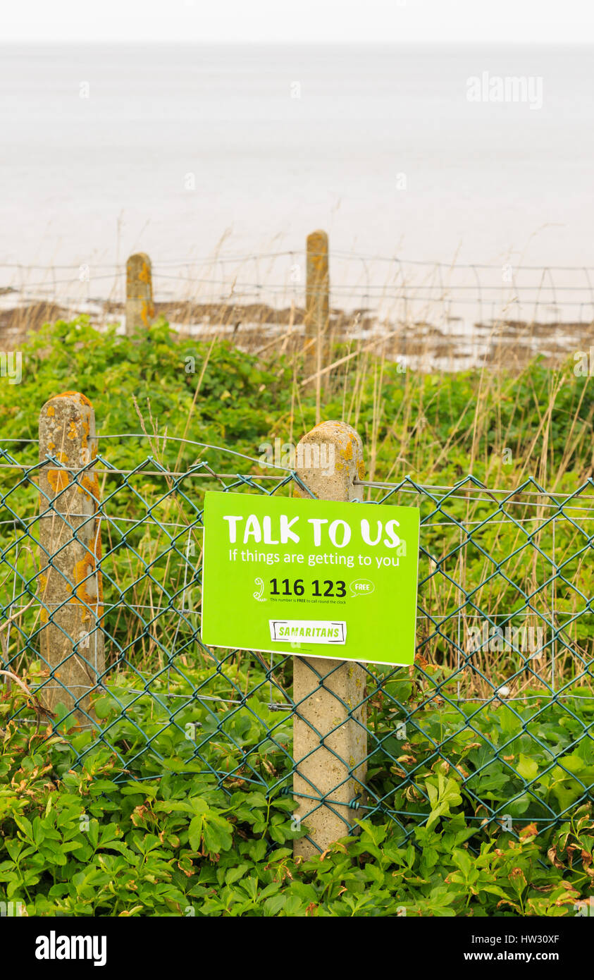 HUNSTANTON, ENGLAND - MARCH 10: The Samaritans sign "talk to us, if ...