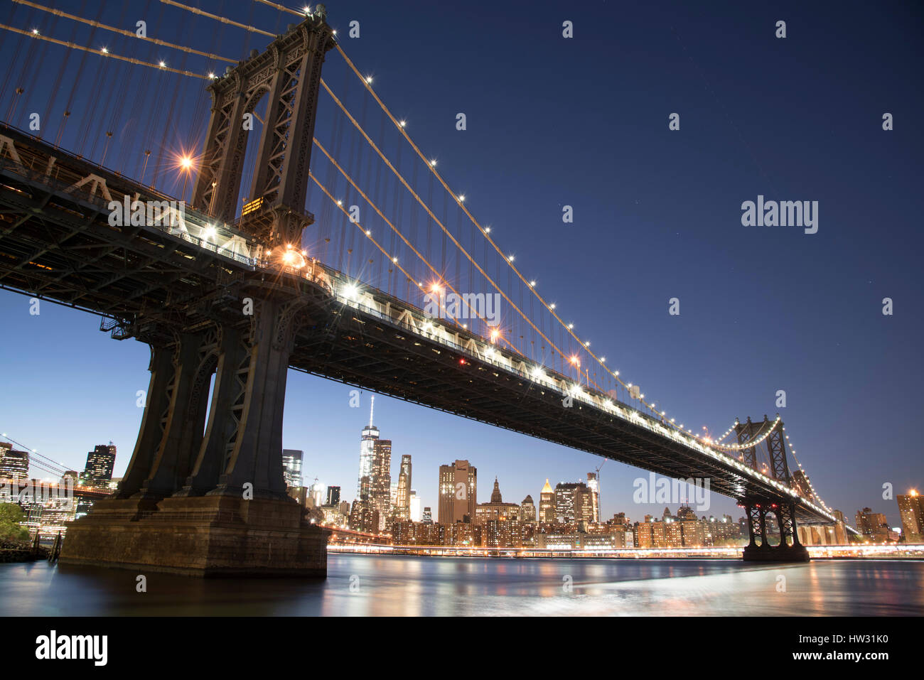 USA, New York, New York City, Lower Manhattan and Manhattan Bridge ...