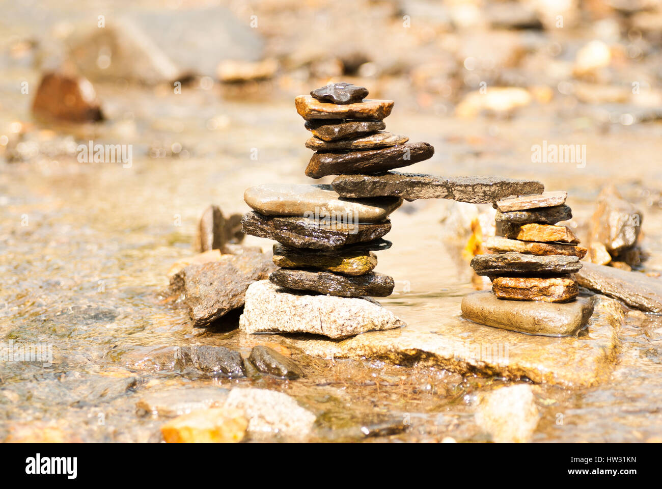 Arched Pebble Bridge Horizontal Right with Background Zen tower bridge ...
