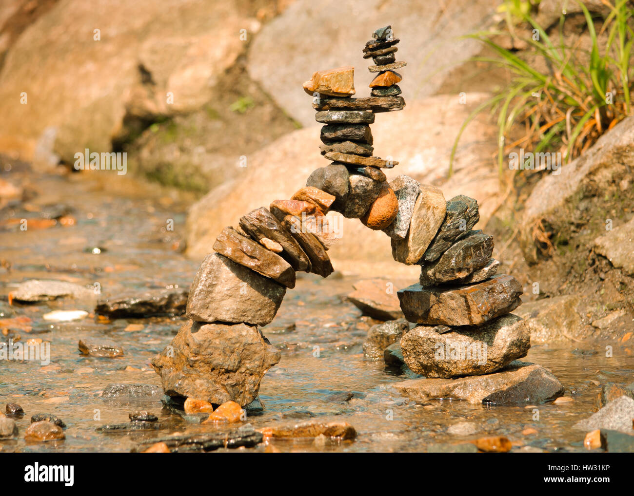 Arched Pebble Bridge Horizontal Right with Background Zen tower bridge ...