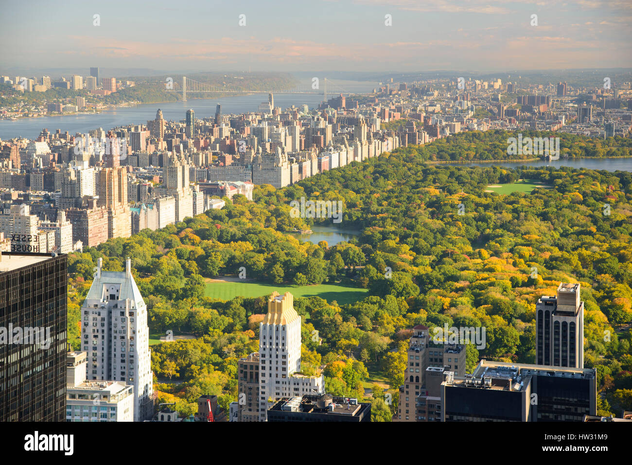 USA, New York, Manhattan, Top of the Rock Observatory, Central Park ...