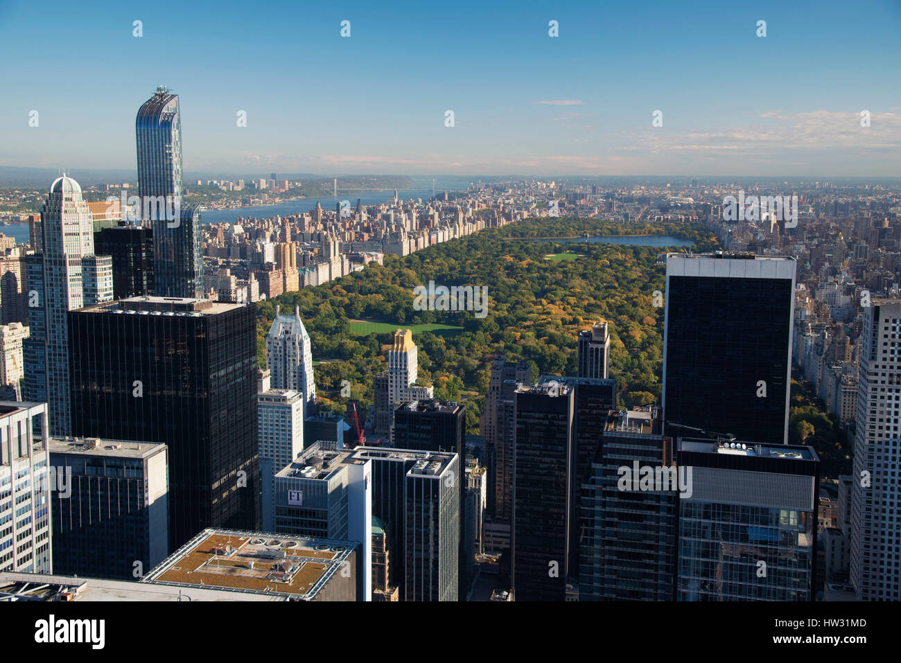 USA, New York, Manhattan, Top of the Rock Observatory, Central Park ...