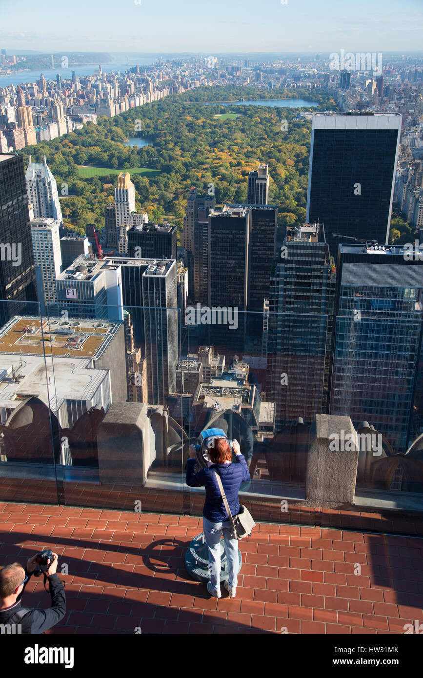 USA, New York, Manhattan, Top of the Rock Observatory, Central Park ...