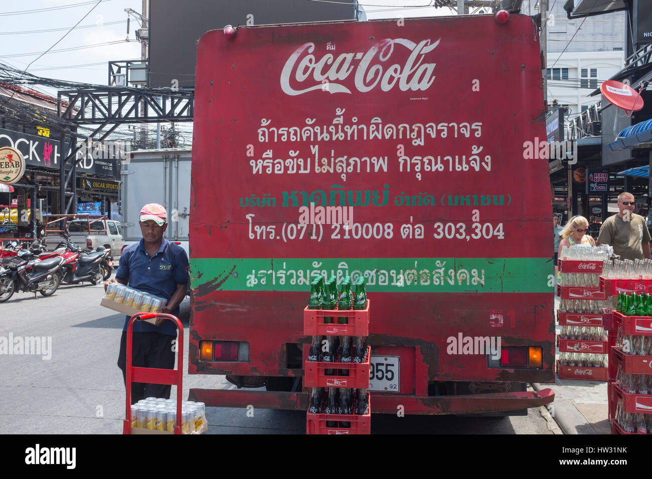 Coca Cola truck is unloading in Patong, Phuket, Thailand. 04-Mar-2017 ...