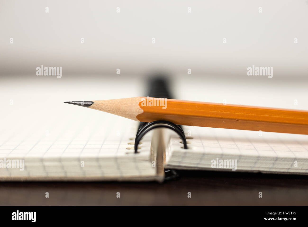 Pencil on the pages of an open notebook Stock Photo - Alamy