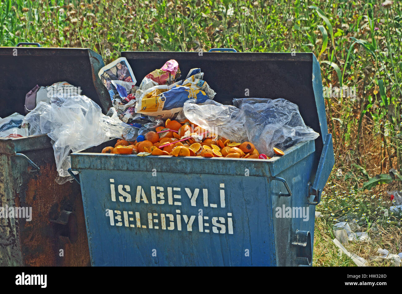 Garbage, Rubish Bins, out side, Pamukkale, Turkey Stock Photo - Alamy