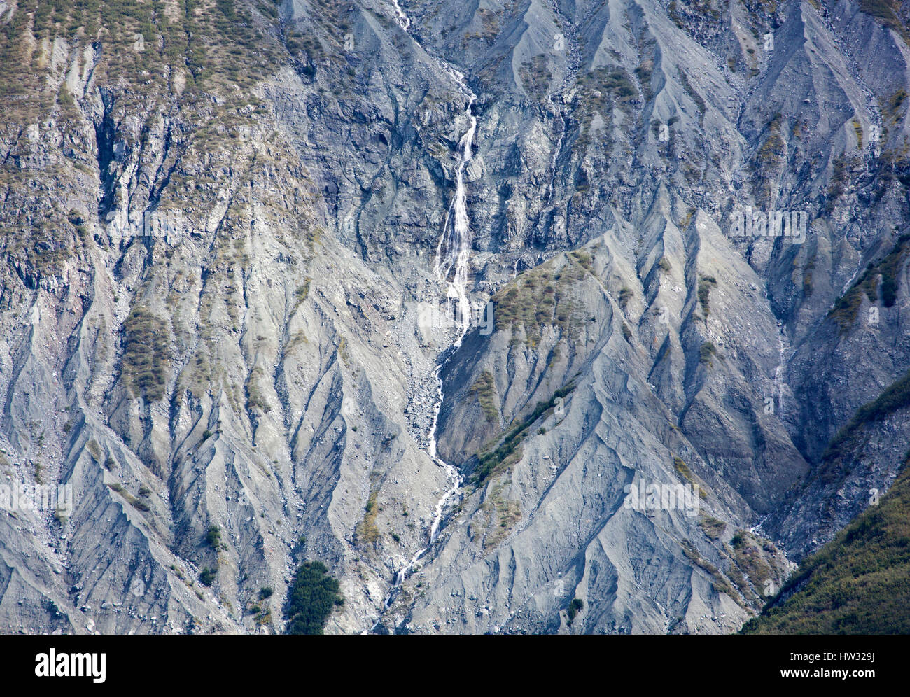 The view of a small waterfall in Glacier Bay national park (Alaska ...