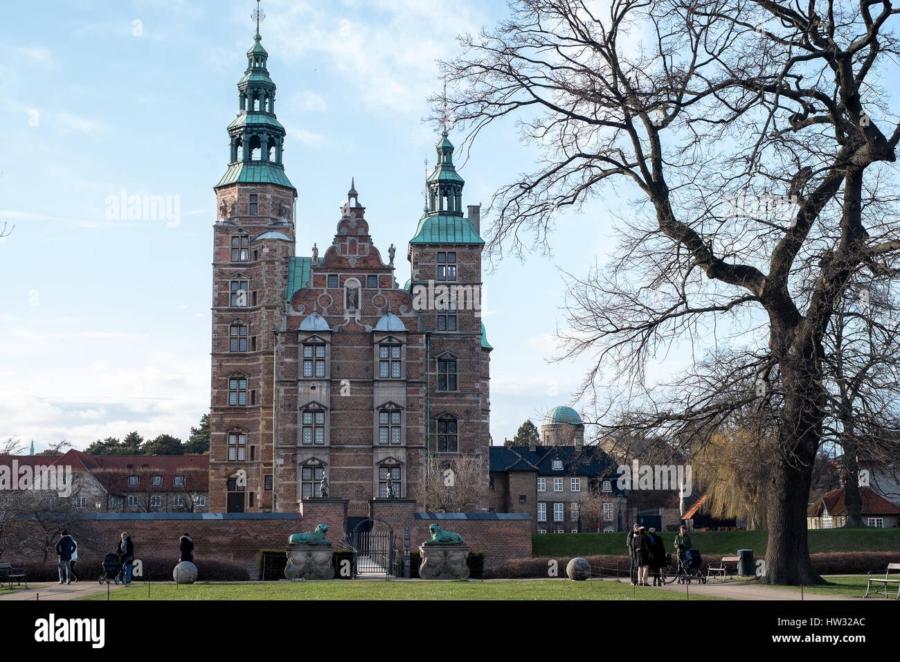 Medieval Rosenborg Castle, home of the Danish Crown Jewels, against ...