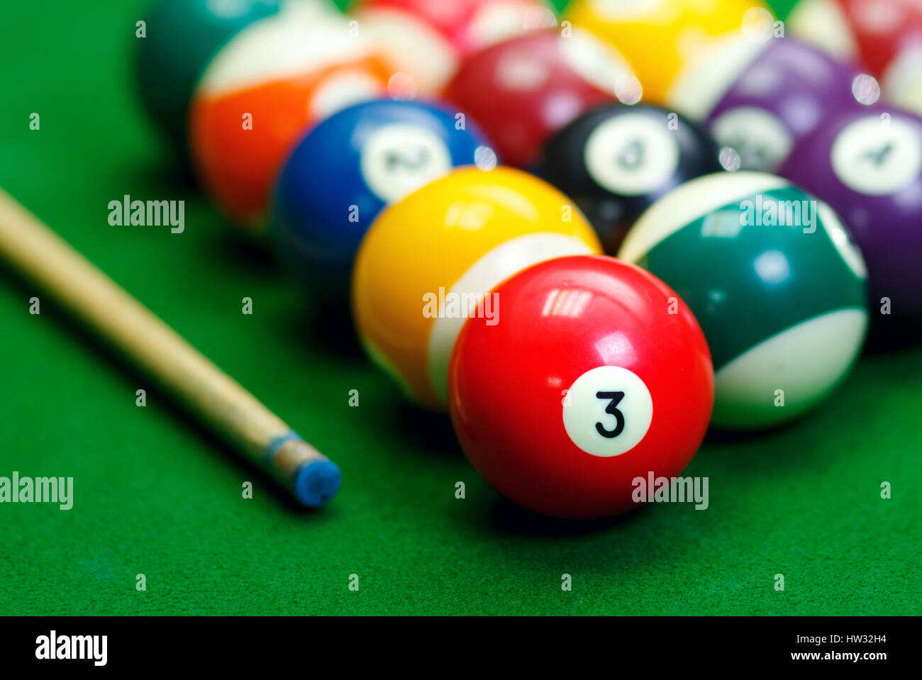 Billiard balls in a green pool table, game Stock Photo - Alamy