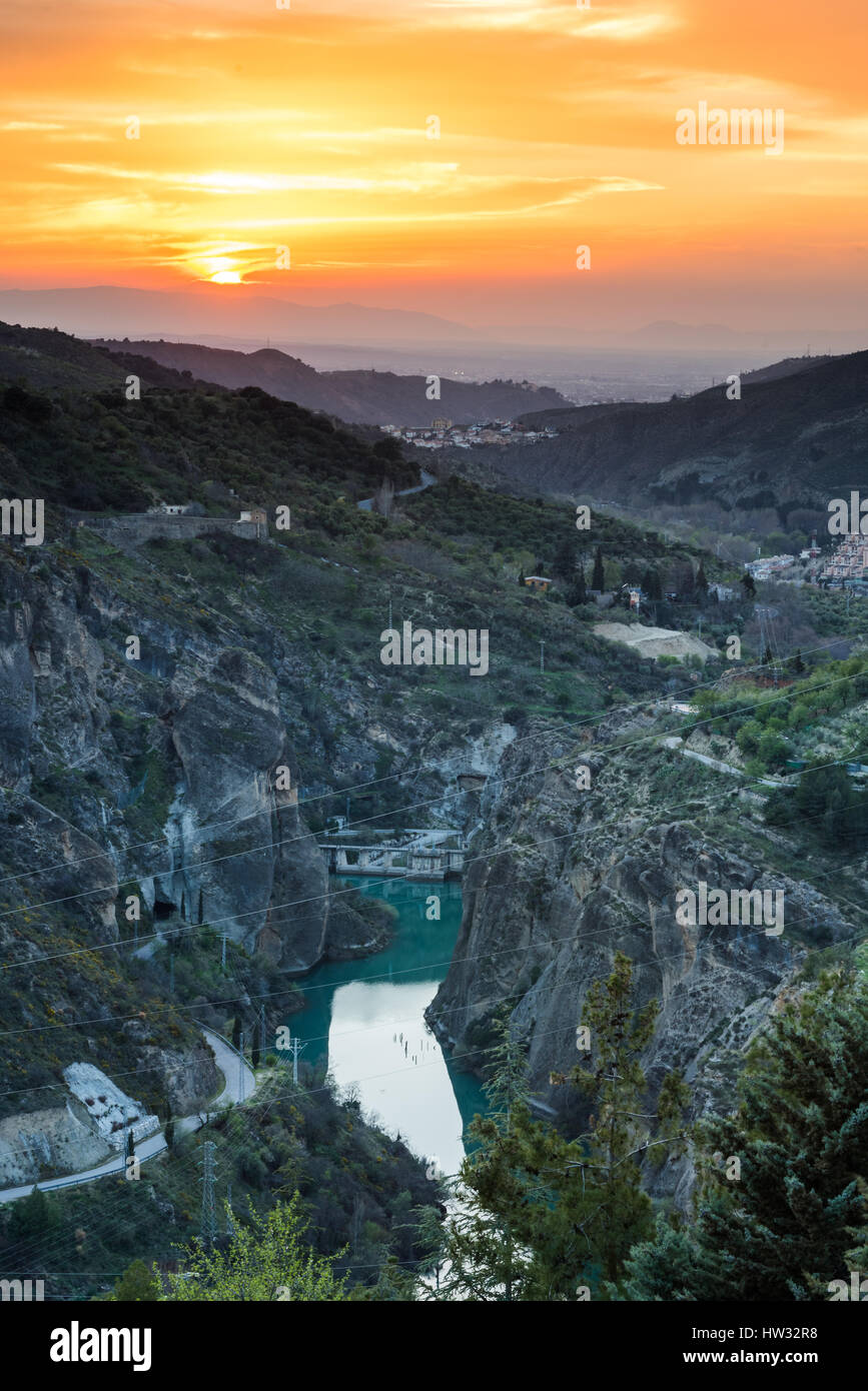 Embalse de Canales in Granada, Spain with reservoir and Sierra Nevada ...