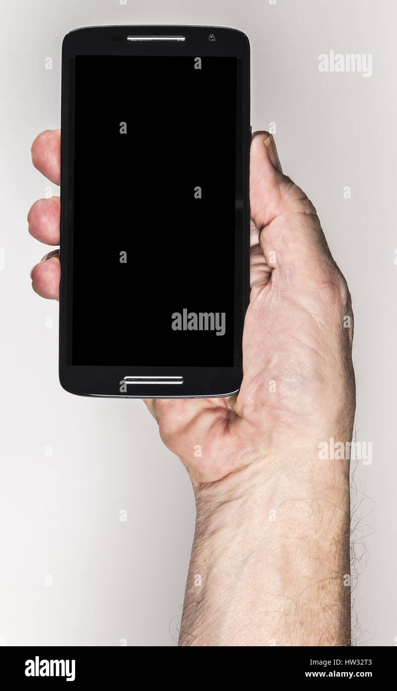 cell phone in man's hand with black screen Stock Photo - Alamy