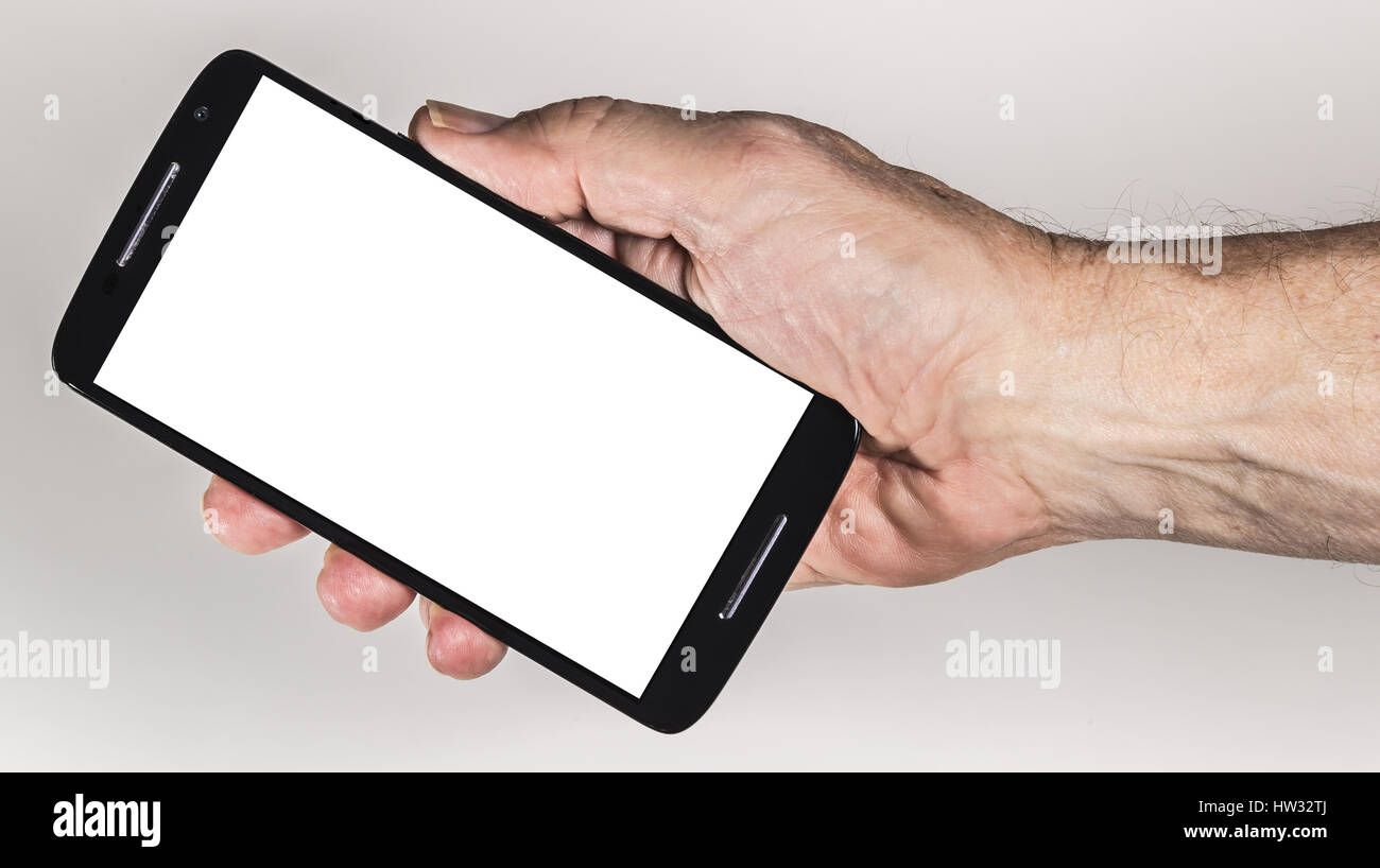 cell phone in man's hand with black screen Stock Photo - Alamy