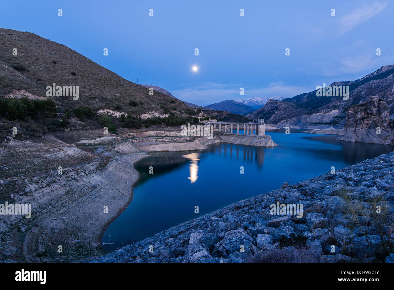 Reservoir Embalse de Canales in Granada, Spain at evening Stock Photo ...
