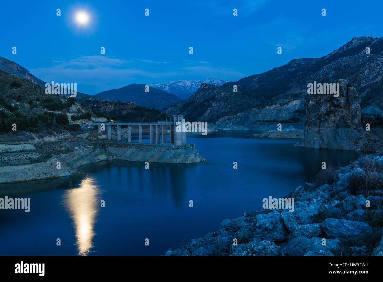 Reservoir Embalse de Canales in Granada, Spain at evening Stock Photo ...