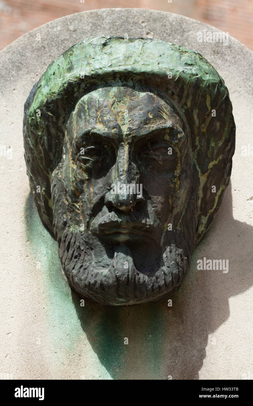 French modernist sculptor Antoine Bourdelle. Bronze mask (1925) placed ...
