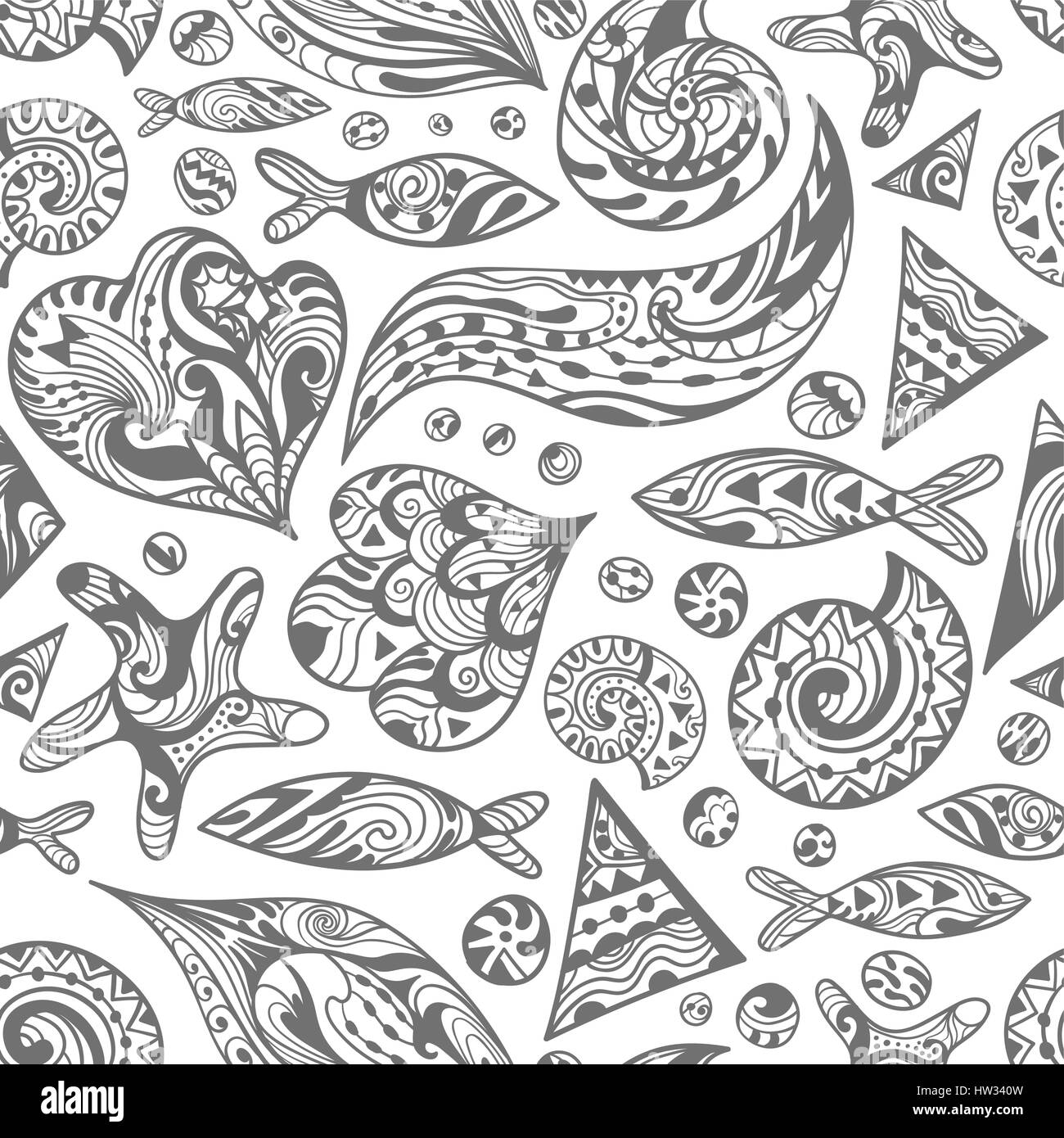 Seamless travel marine underwater life texture with ornamental waves ...