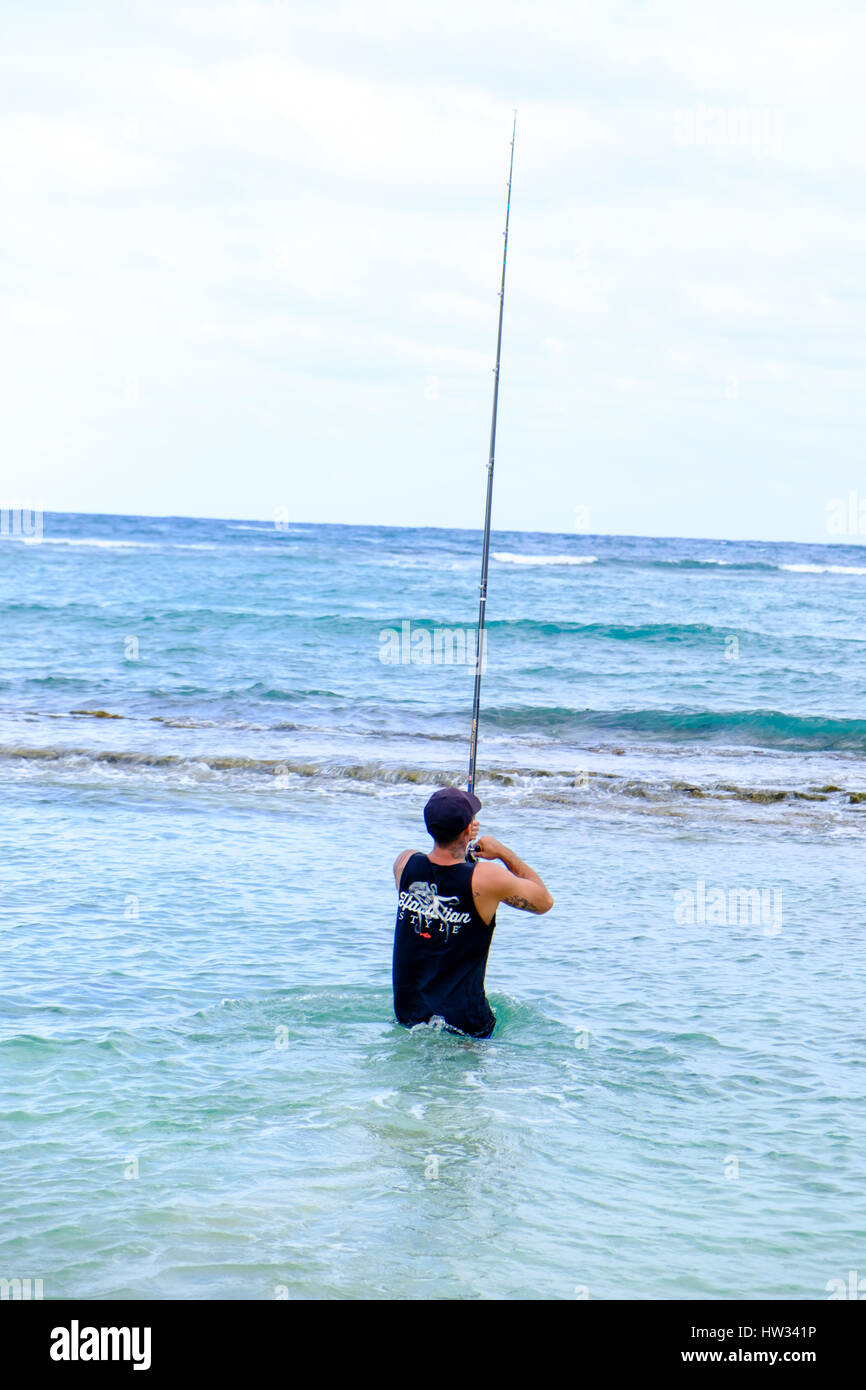 LAIE, HAWAII - FEBRUARY 24, 2017: Fisherman Jameson Humalon competes in ...