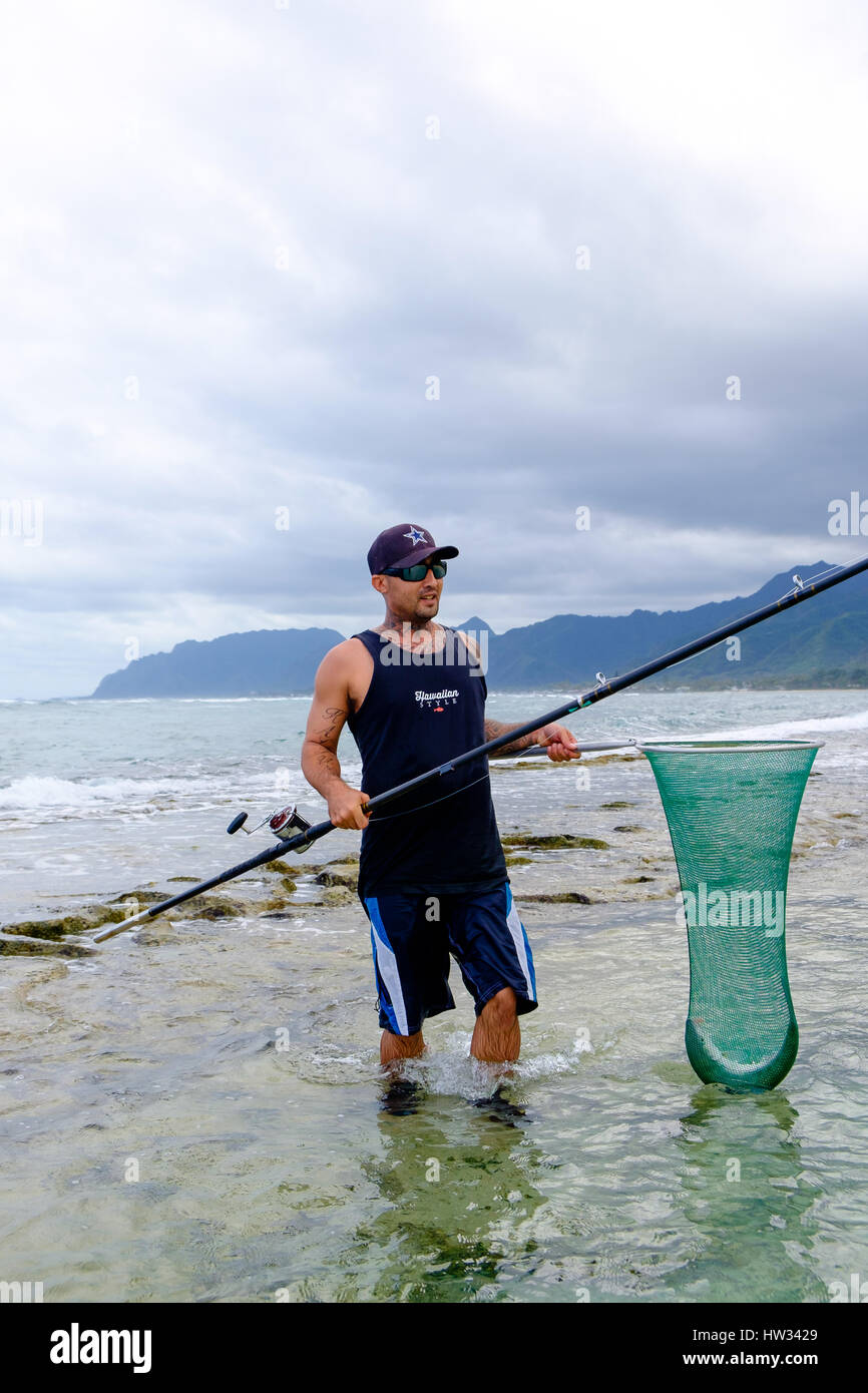 LAIE, HAWAII - FEBRUARY 24, 2017: Fisherman Jameson Humalon competes in ...