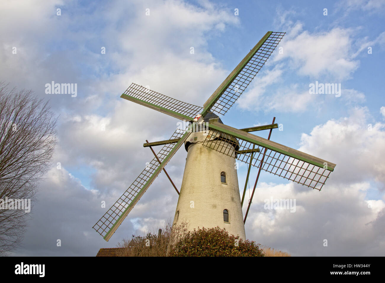 Restored traditional windmill on the flemish countryside Stock Photo ...
