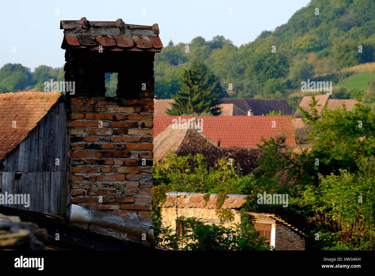 Red rooftops in the 15th Century medieval fortified Saxon town of ...