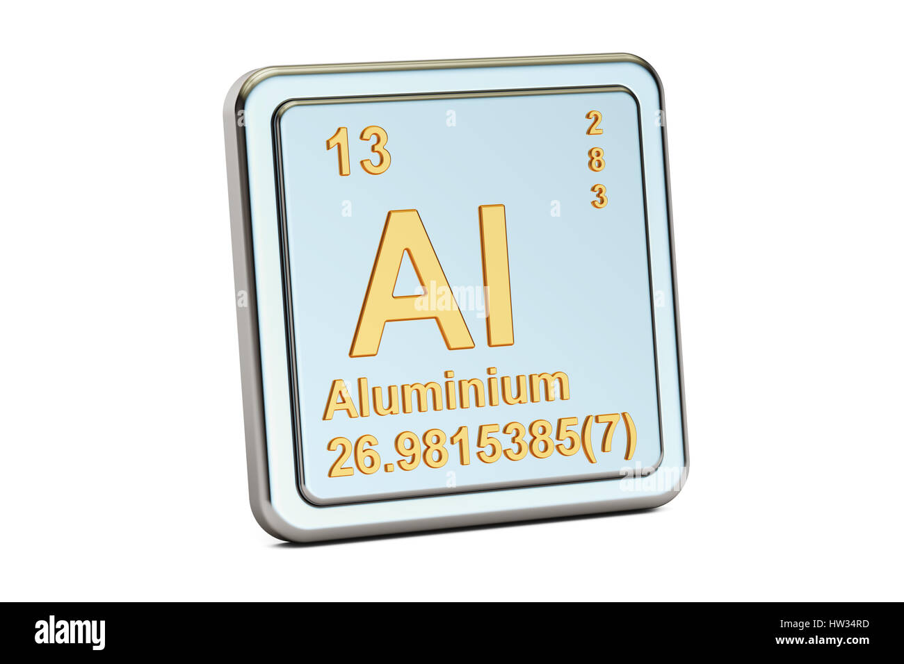 Aluminium Al, chemical element sign. 3D rendering isolated on white ...
