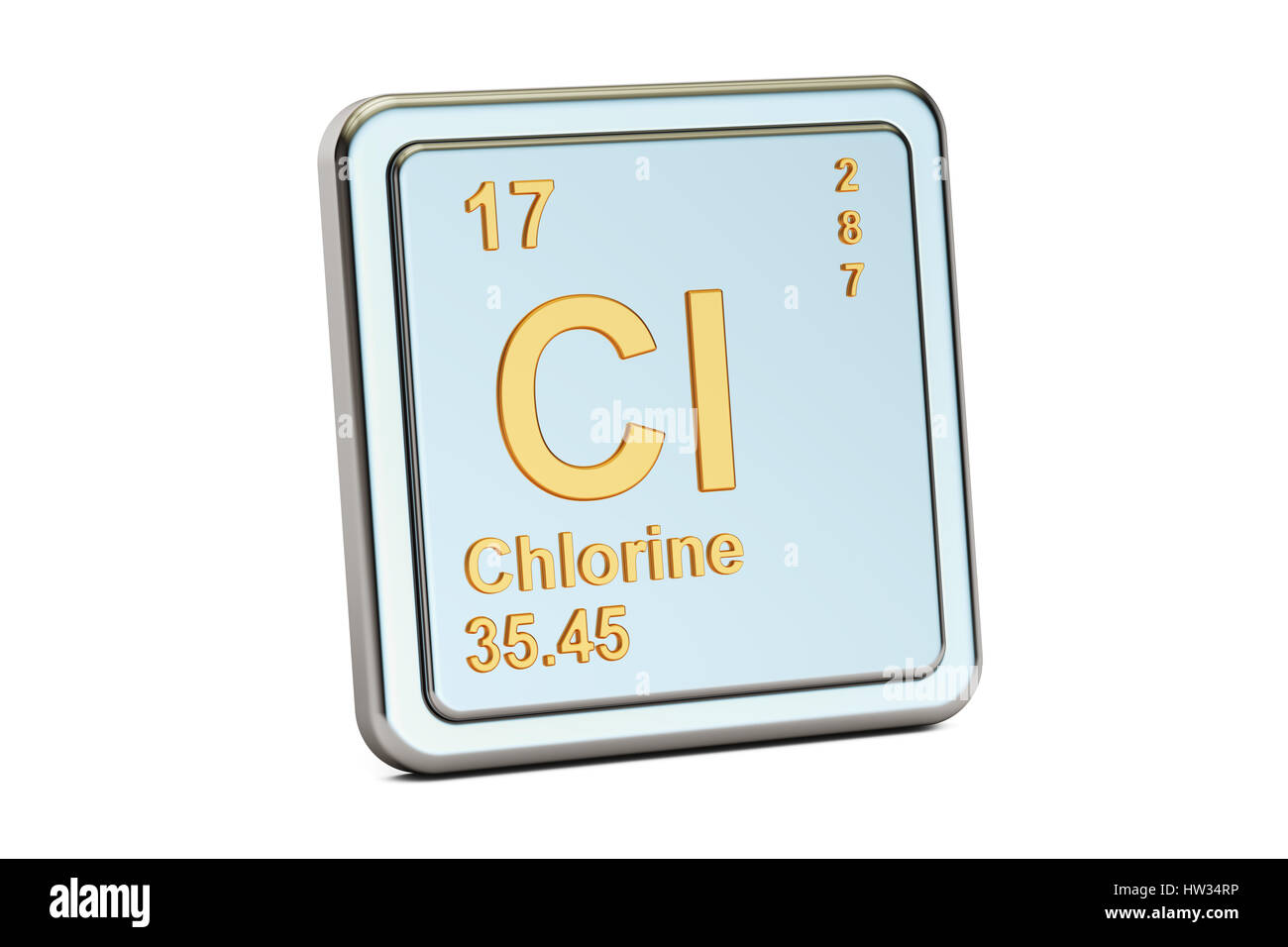 Chlorine Cl, chemical element sign. 3D rendering isolated on white ...
