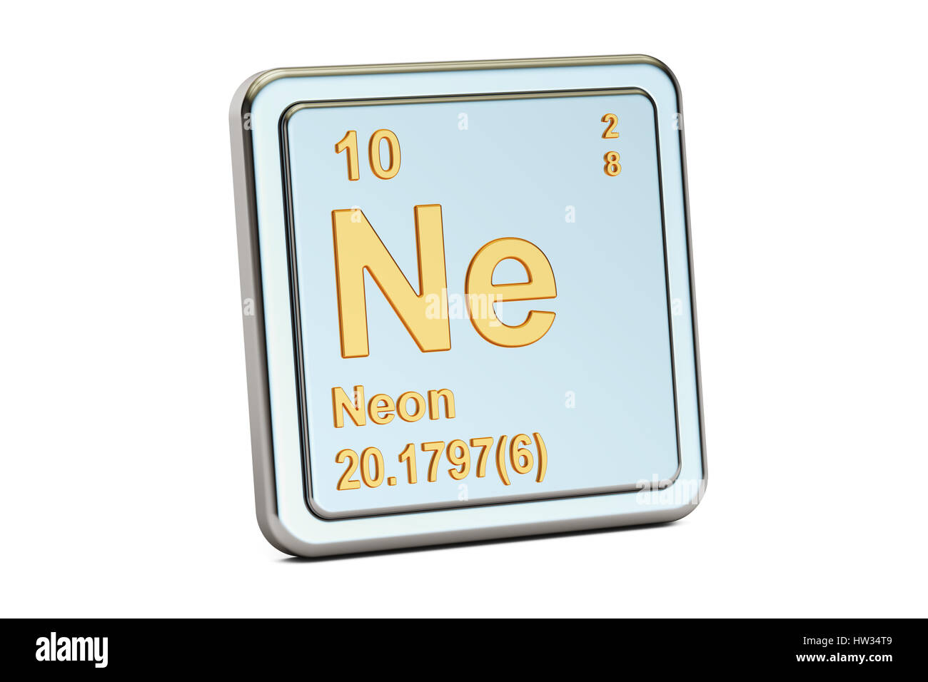 Neon Ne, chemical element sign. 3D rendering isolated on white ...
