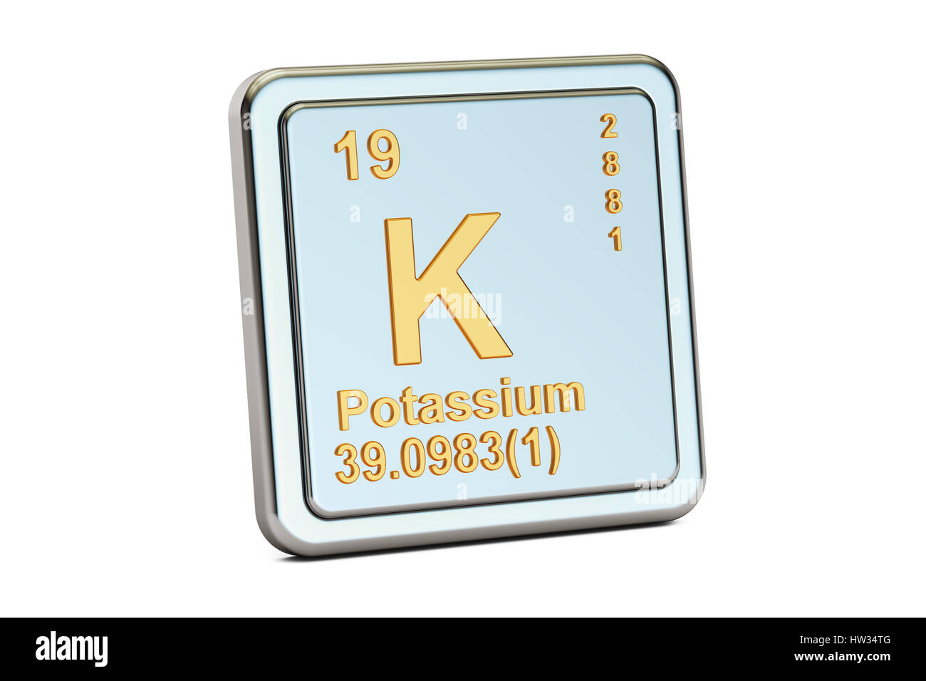 Potassium, K chemical element sign. 3D rendering isolated on white ...