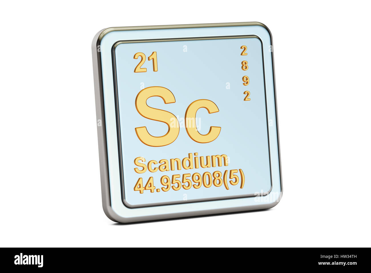 Scandium Sc, chemical element sign. 3D rendering isolated on white ...