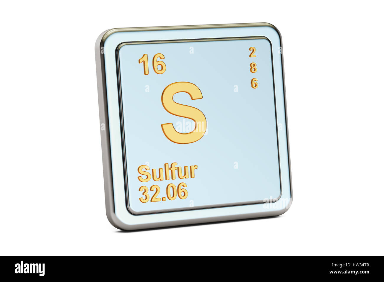 Sulfur S, chemical element sign. 3D rendering isolated on white ...