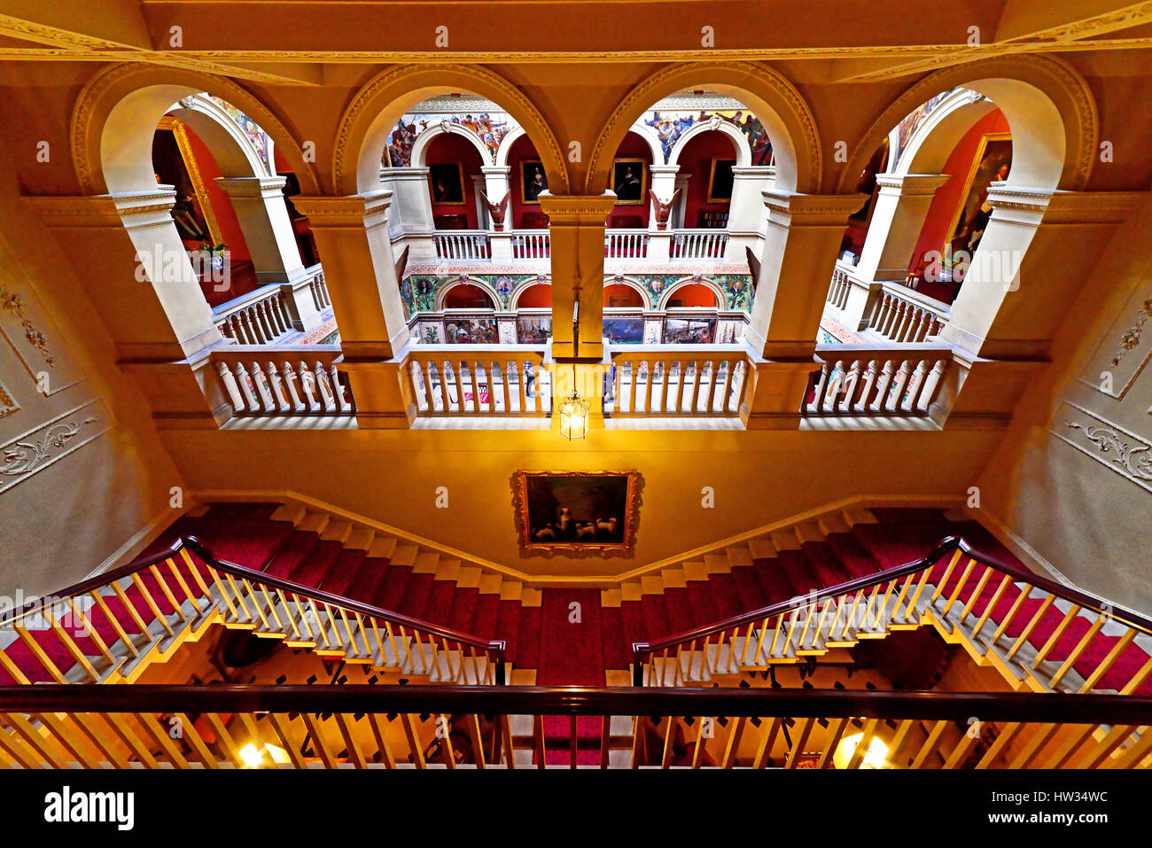 Central staircase at Wallington Hall Northumberland Stock Photo - Alamy