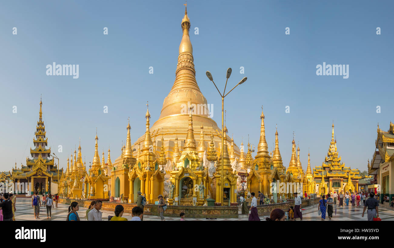 Schwedagon Pagoda Panorama, Yangon, Myanmar Stock Photo - Alamy