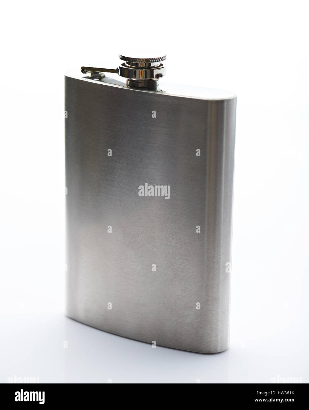 Shiny metal stainless flask isolated on white background. Side view on ...
