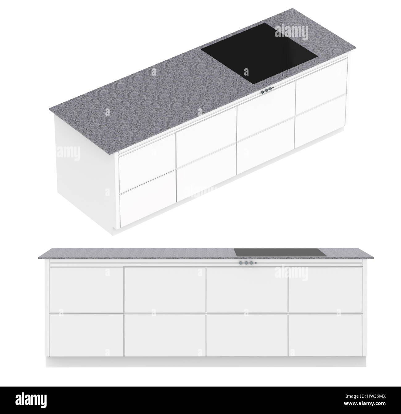 3d rendering kitchen cabinet with stove isolated on white Stock Photo ...