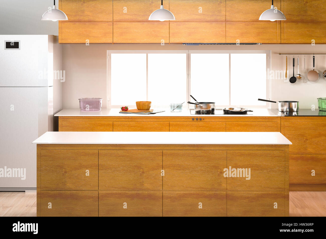 3d rendering kitchen interior with empty counter Stock Photo - Alamy