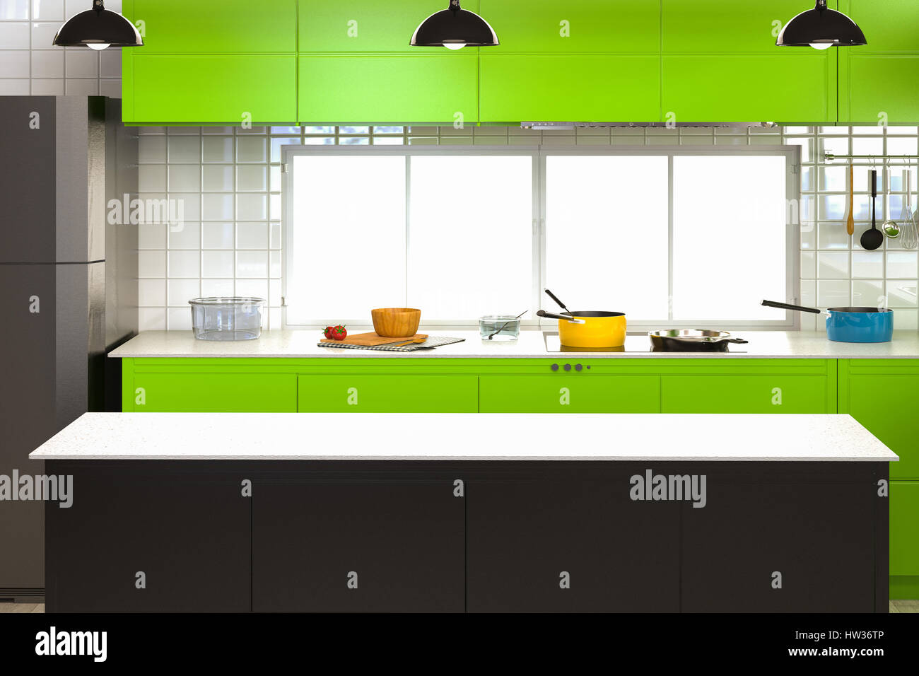 3d rendering kitchen interior with empty counter Stock Photo - Alamy