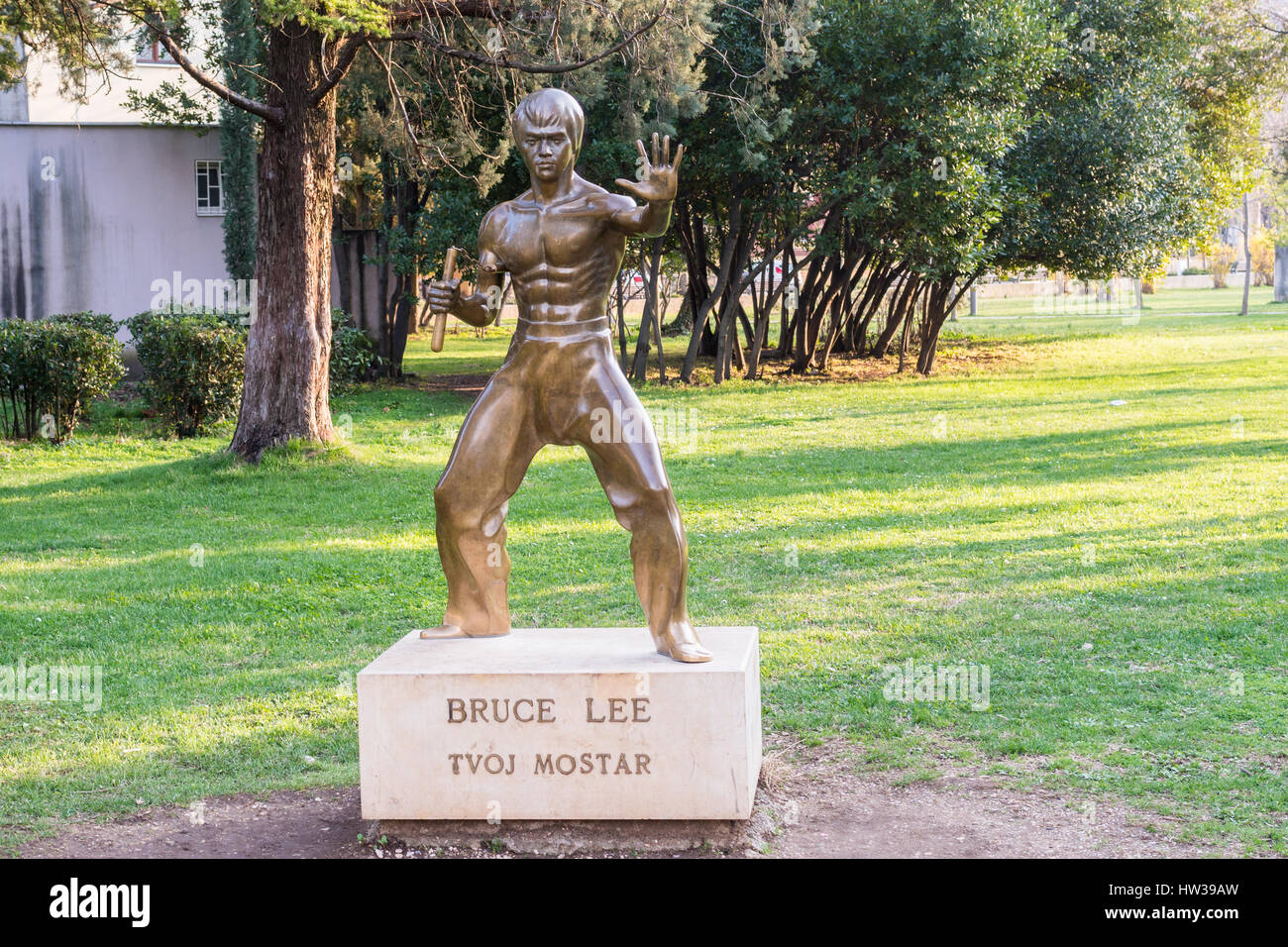 Mostar, Bosnia and Herzegovina - Mart 9, 2017. Bruce Lee statue in ...