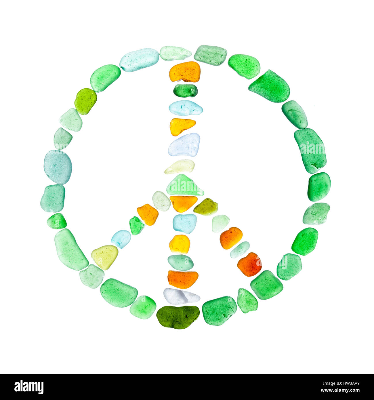 symbol of peace made of sea glass on white background Stock Photo - Alamy