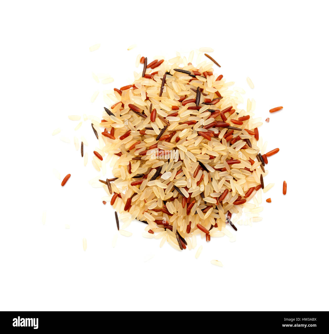 mixed rice, long grain basmati, red and wild, small pile isolated on ...