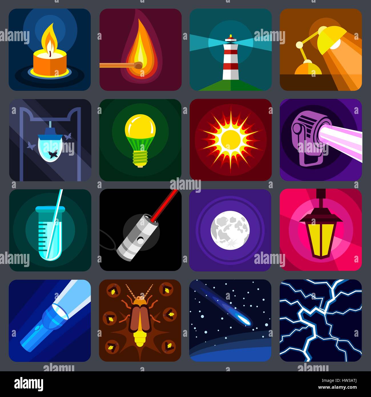 Light source icons set, flat style Stock Vector Image & Art - Alamy
