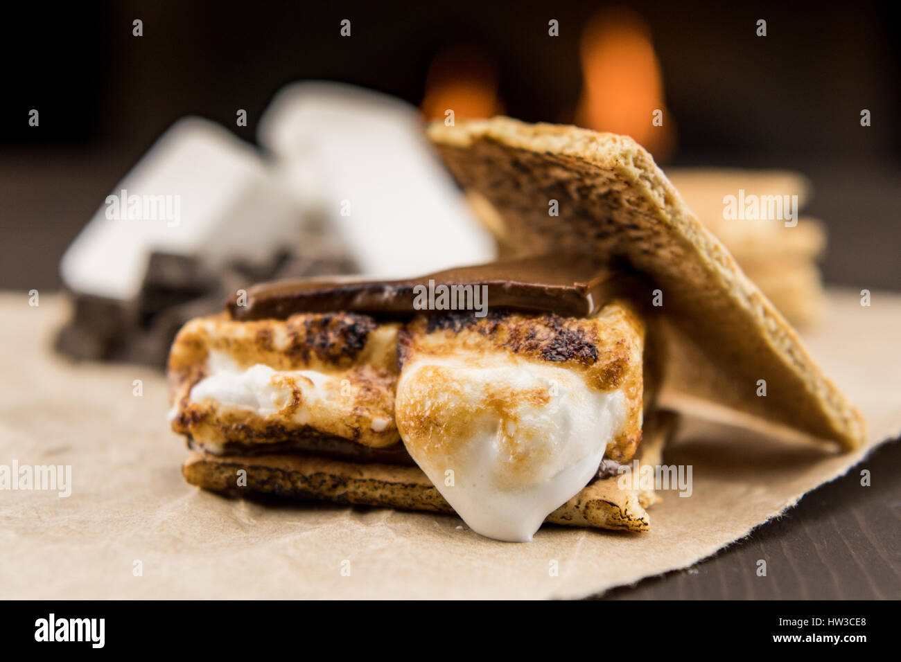 Toasted Marshmallow on Smore from side Stock Photo - Alamy