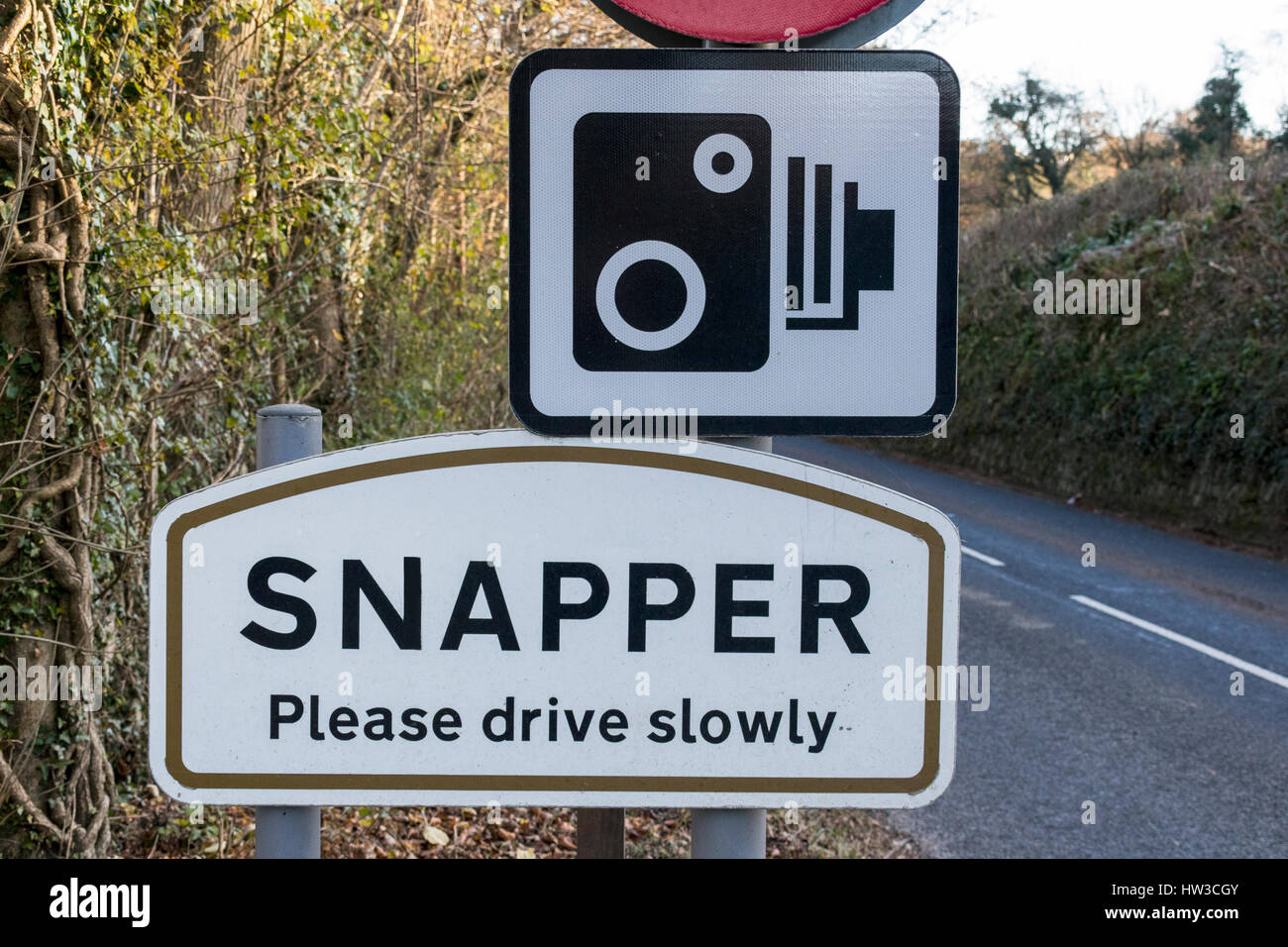‘Snapper’ Village Sign and Speed Camera Warning Symbol. Snapper, Near ...