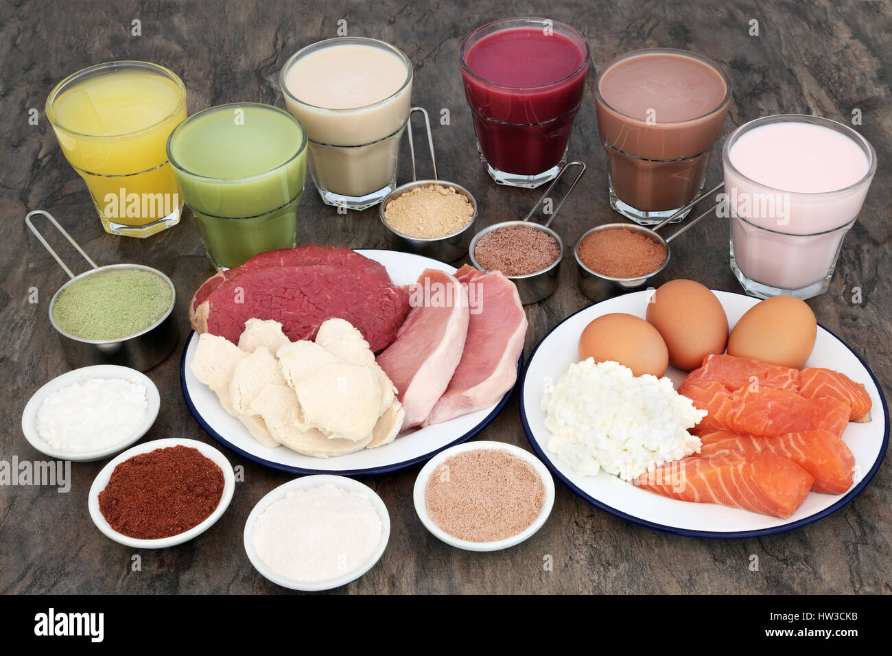 High protein food for body builders of meat, fish and dairy with ...