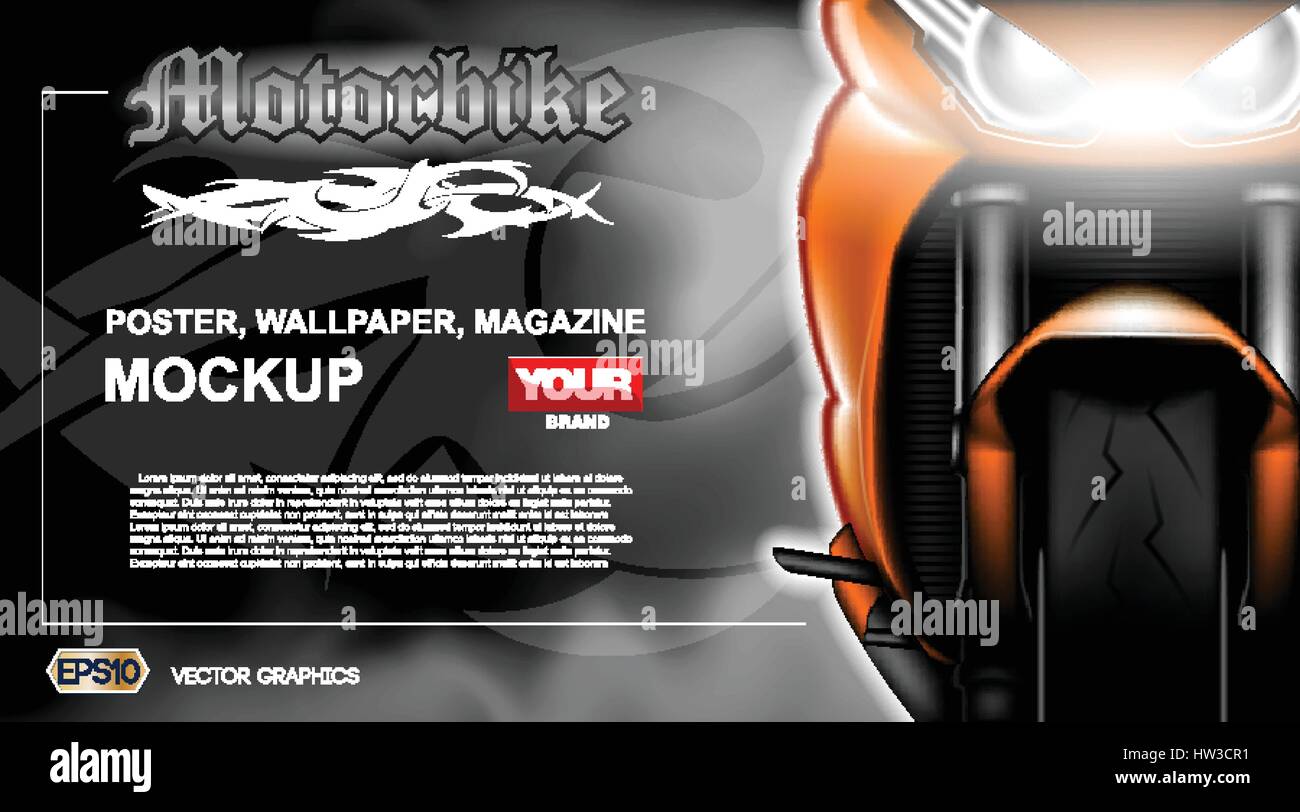 Digital vector orange new modern sport motorcycle close up mockup ...