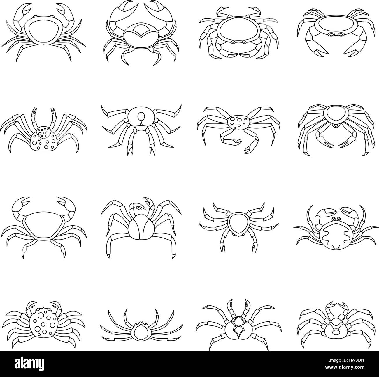 Various crab icons set, outline style Stock Vector Image & Art - Alamy