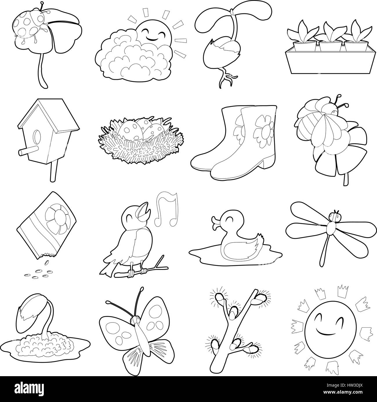 Spring things icons set, cartoon outline style Stock Vector Image & Art ... Spring things icons set, cartoon outline style Stock Vector Image & Art ...