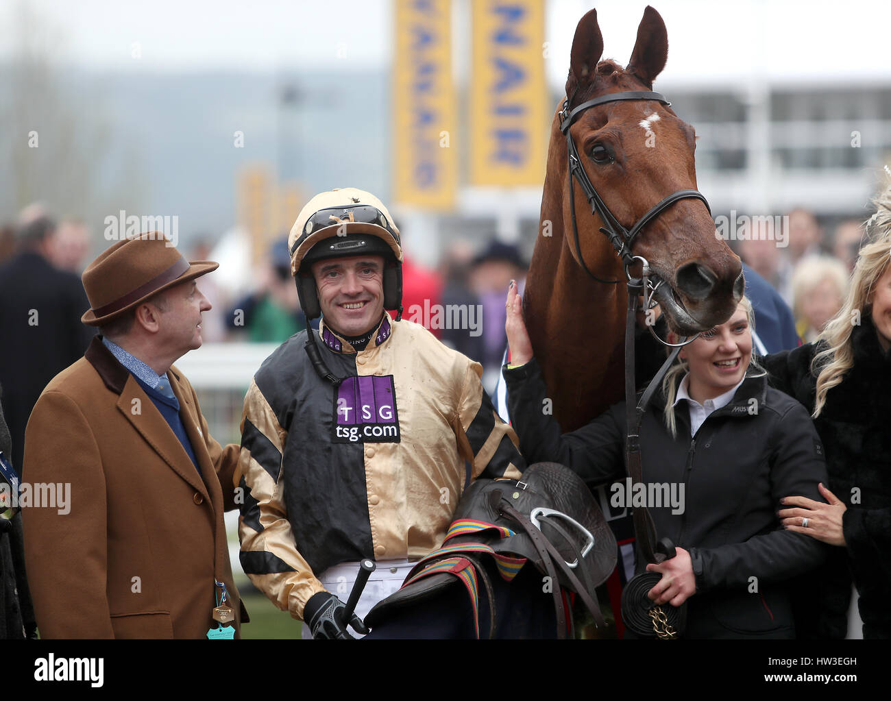 Jockey Ruby Walsh celebrates winning the JLT Novices' Chase on Yorkhill ...