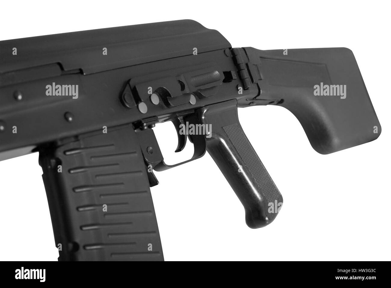 Weapon - A close up black Assault rifle on a white background. It is ...